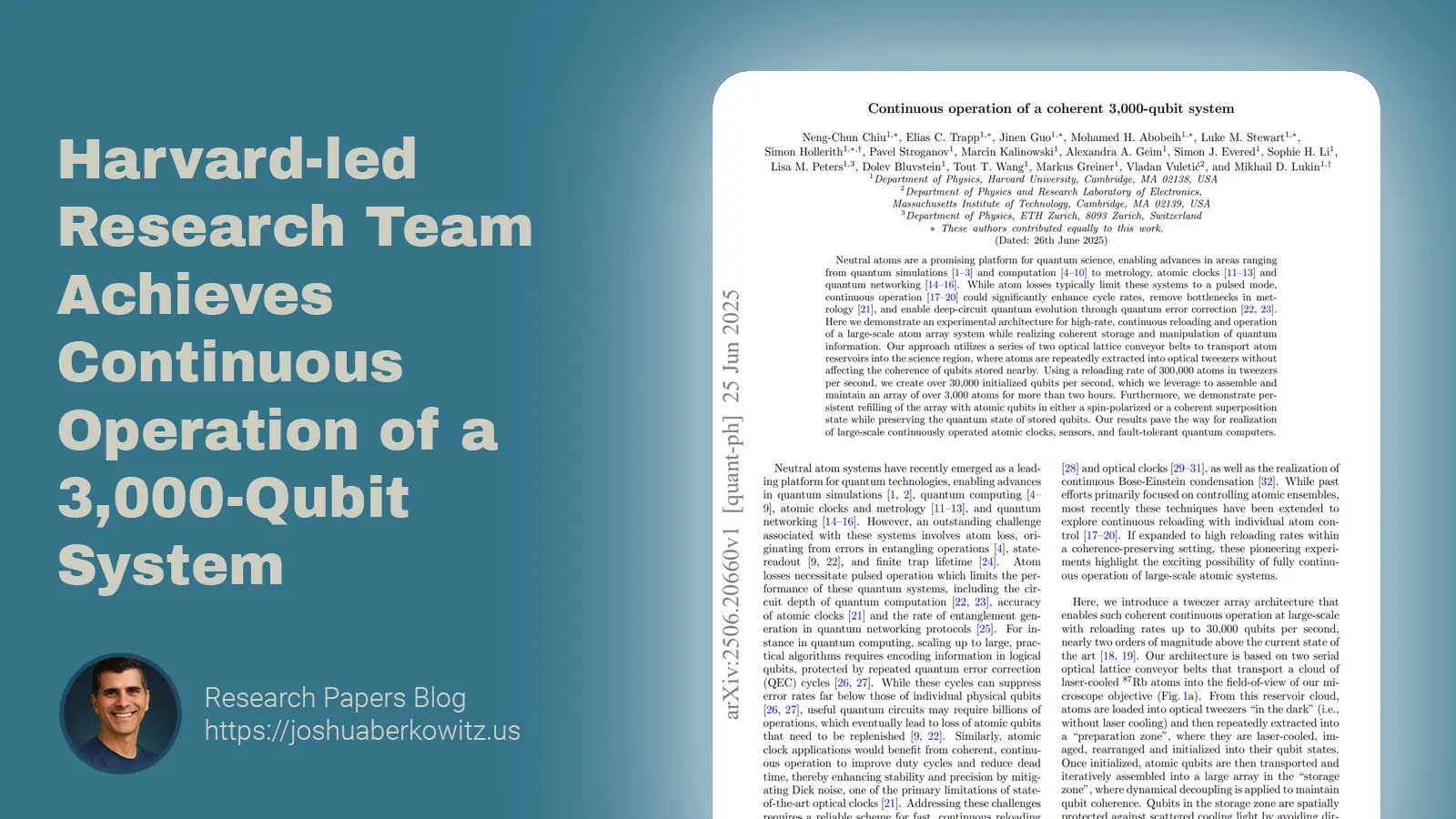 Harvard-led Research Team Achieves Continuous Operation of a 3,000 ...