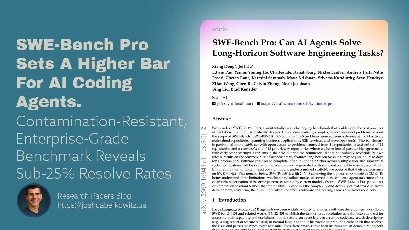 SWE-Bench Pro Sets A Higher Bar For AI Coding Agents | Joshua Berkowitz